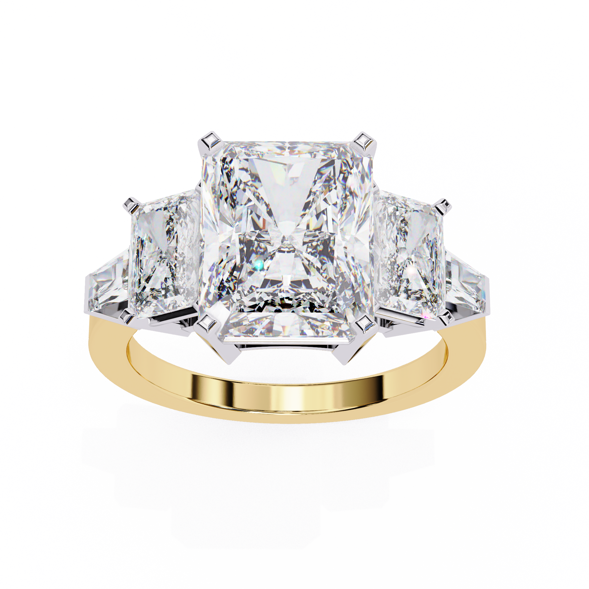 4.00 Ct Radiant Cut Five-Diamond Ring with Side Radiants & Baguette Ac